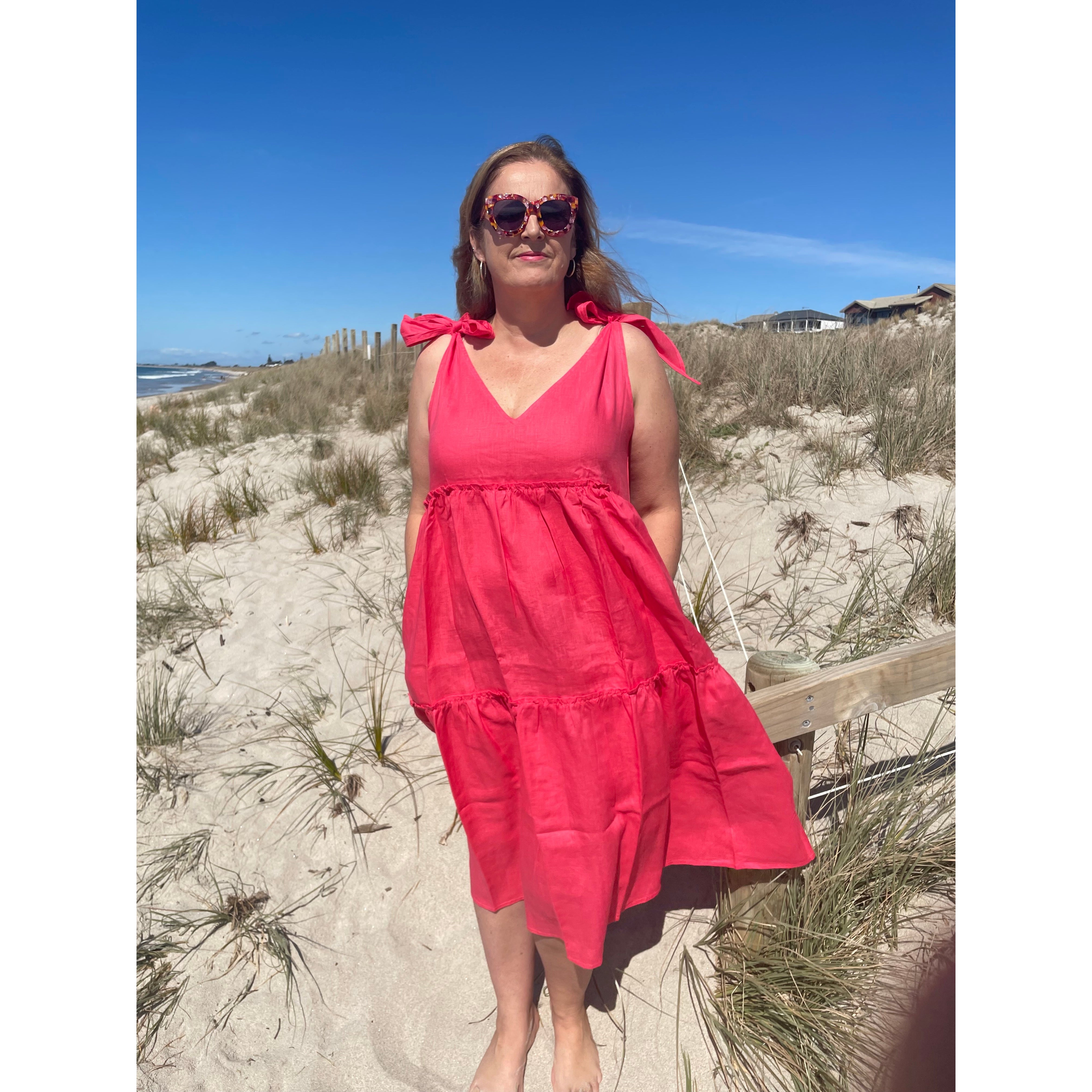Summer Sale - Pure Linen Dress 50% Off with Adjustable Ties & Pockets ...